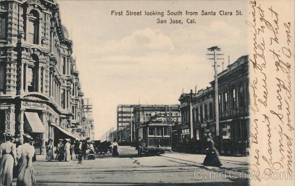 First Street Looking South from Santa Clara St. San Jose, CA Postcard