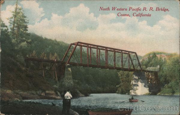 North Western Pacific R. R. Bridge, Cosmo Forestville, CA Postcard