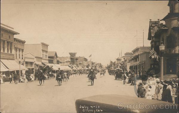 Parade on Main Street Gilroy, CA Postcard