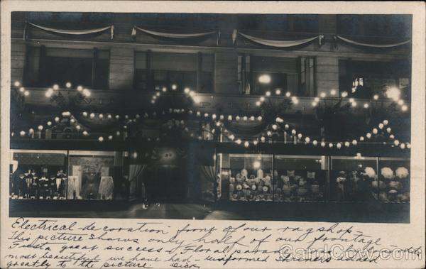 Electrical Decorations Hung from Shops Los Angeles, CA Postcard