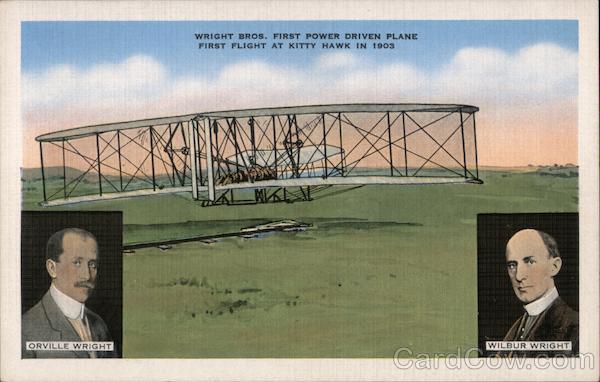 Wright Bros. First Power Driven Plane Aviators Postcard
