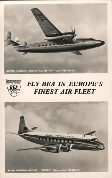 Fly BEA in Europe's Finest Air Fleet Airline Advertising Postcard