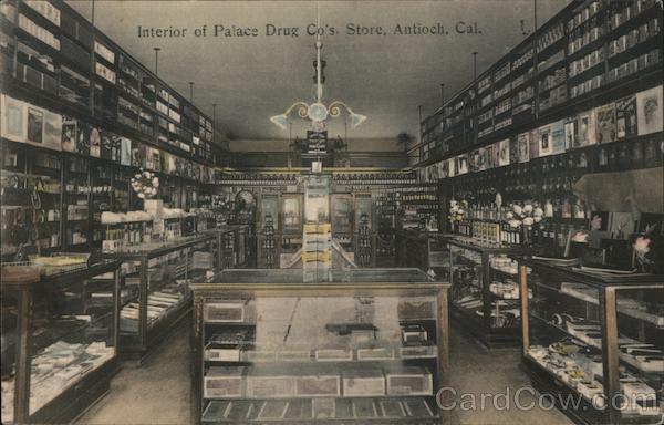 Interior of Palace Drug Co.'s Store Antioch, CA Postcard