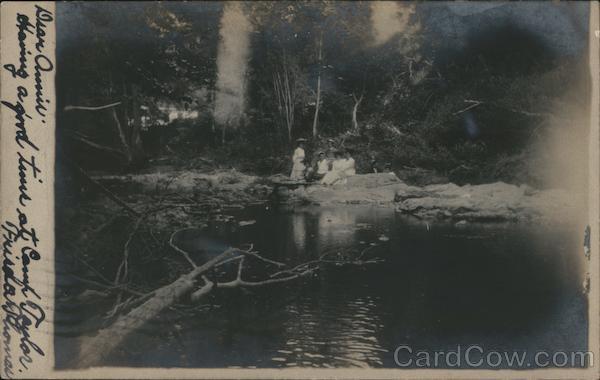 Camp Taylor, Group of women on riverbank California Postcard