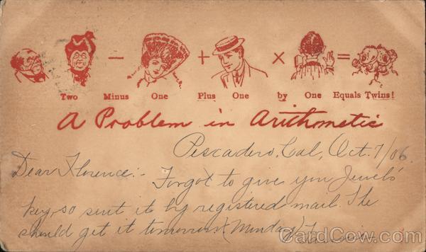 A Problem In Arithmetic Two Minus One Plus One By One Equals Twins The Whole Family Postcard