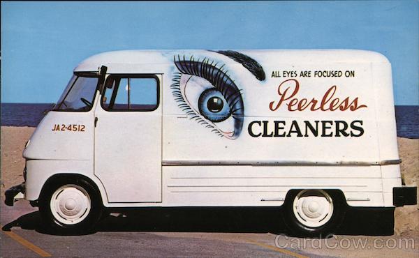 All eyes are focused on Peerless Cleaners Advertising Postcard