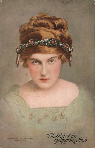 The Girl of the Pingree Shoe Hollister, CA Postcard