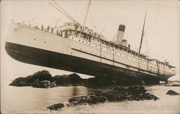 S.S. Princess May Stranded on Rocks, 1910 Sentinel Island, AK Postcard