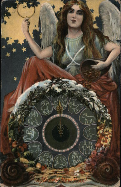 Angel, Zodiac Clock Astrology & Zodiac Postcard