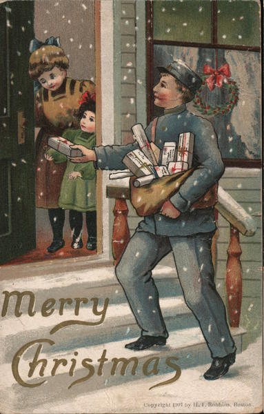 A Mailman Delivering Packages to Little Girls Children Postcard