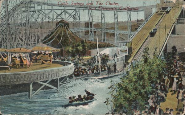 Circle, Swings and the Chutes - Playland San Francisco, CA Postcard