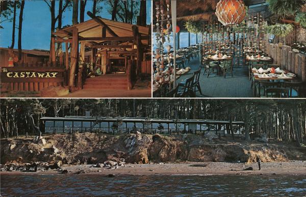 The Castaway. dining room, map San Mateo, CA Postcard