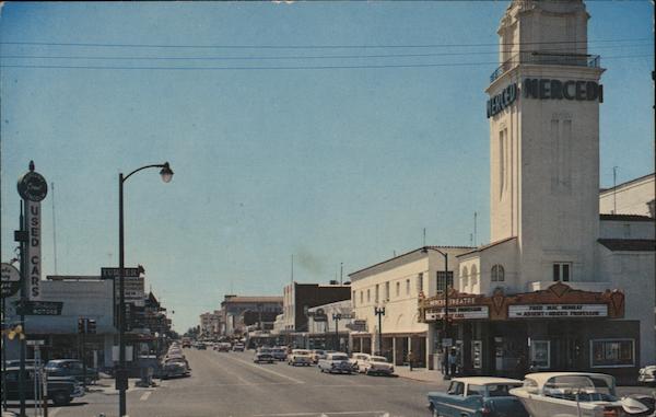 Street Scene Merced, CA Howard H. Hamilton Postcard