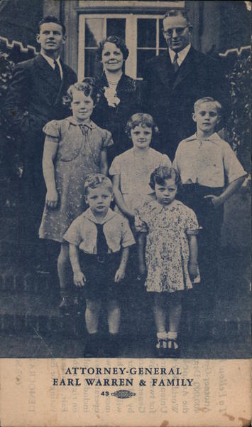 Attorney General Earl Warren & Family California Political Postcard