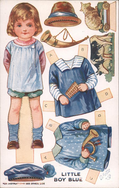 Little boy blue paper doll set Dolls Postcard