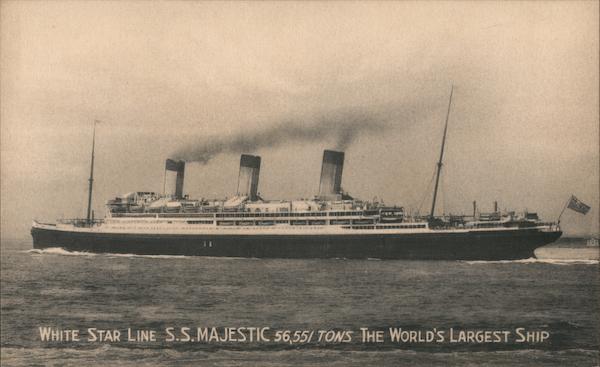 White Star Line S. S. Majestic, The World's Largest Ship Steamers Postcard
