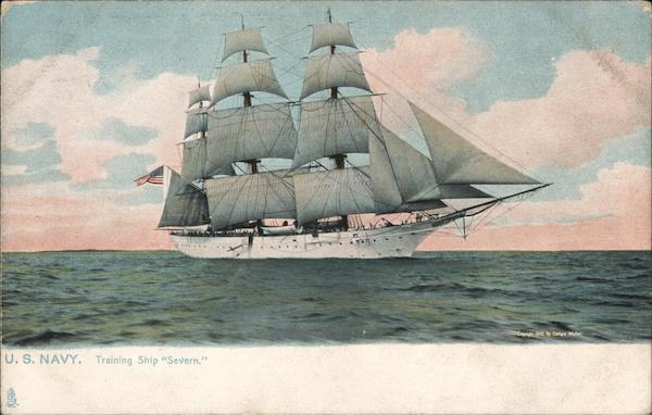 U.S. Navy training ship Severn at sea full sails Ships Postcard