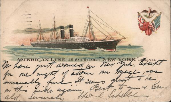 American Line - US Mail Steamer "New York" Steamers Postcard