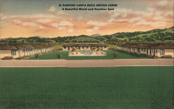 El Rancho Santa Rosa Motor Lodge California Postcard