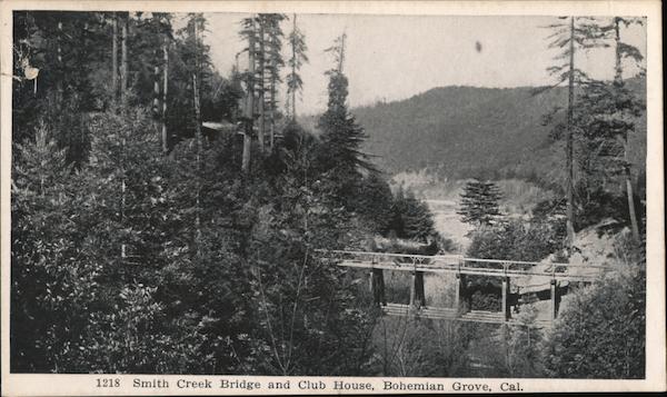 Smith Creek Bridge and Club House, Bohemian Grove Monte Rio, CA Postcard