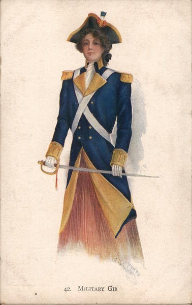 Military Girl in Colonial Uniform with Sword Women Postcard