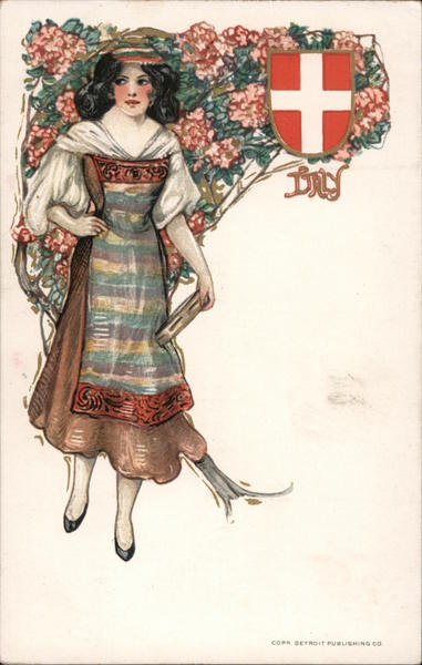 Painting of an Italian lady in traditional dress Postcard