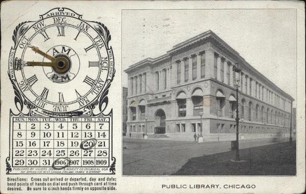 Public Library - Time Saver Card - Clock With Movable Hands Chicago, IL ...
