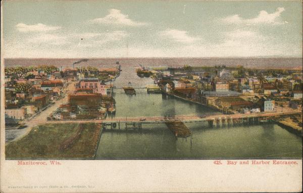 Bay and Harbor Entrance Manitowoc, WI Postcard