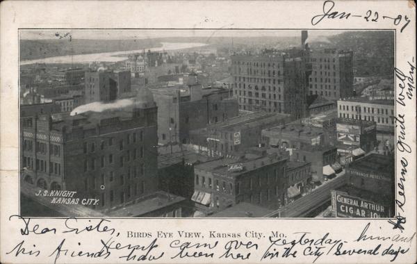 Birds Eye View Kansas City, MO J. S. Knight Postcard