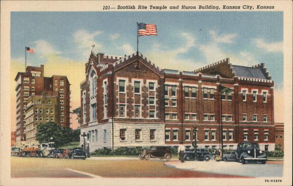 Scottish Rite Temple and Huron Building Kansas City, KS Postcard