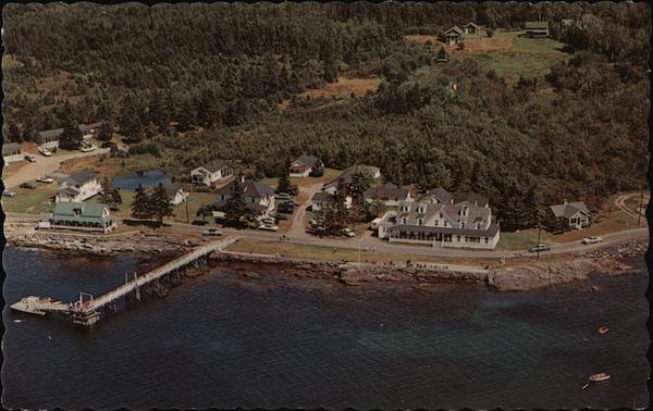 Air View Showing the Landing and Ocean Point Inn Maine Postcard