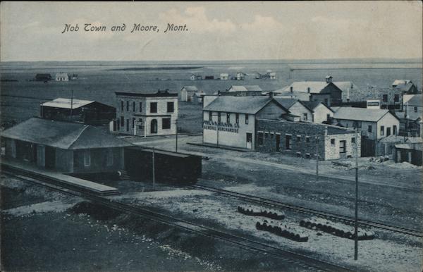 Nob Town with Railroad Tracks Moore, MT Postcard