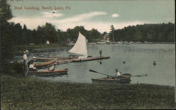 Boat Landing Beach Lake, PA Postcard