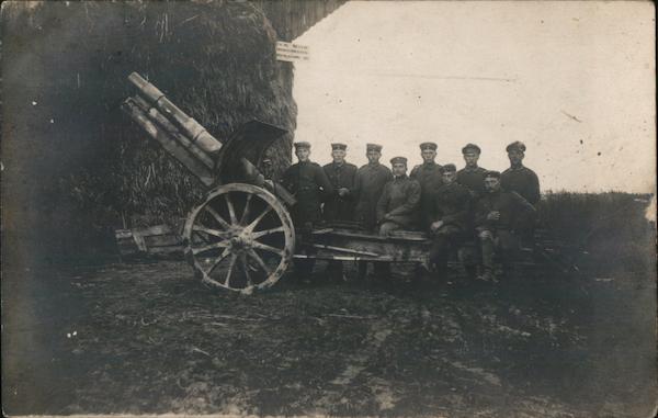 Soldiers with Artillery Cannon World War I Postcard