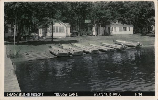 Shady Glenn Resort, Yellow Lake Webster, WI Postcard