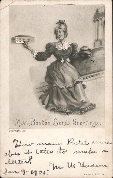 Miss Boston Sends Greetings Massachusetts Postcard