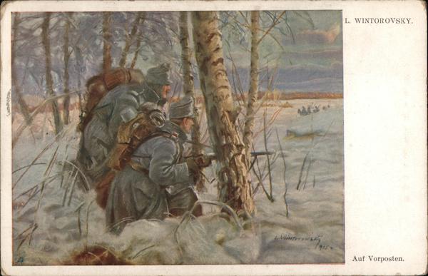 On Outpost - Two soldiers watch from behind some birch trees, in the ...