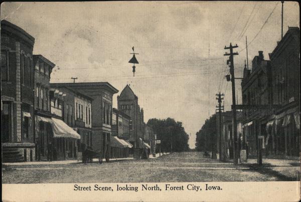 Street Scene Looking North Forest City, IA Postcard