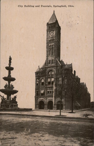 City Building and Fountain Springfield, OH Postcard