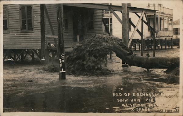 End of discharge pipe, pipe spewing waste into street Galveston, TX ...