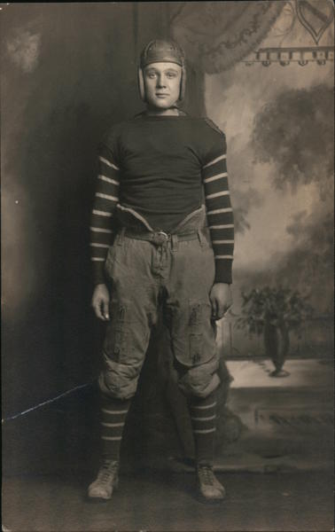 Football Player in Uniform Studio Portrait Postcard