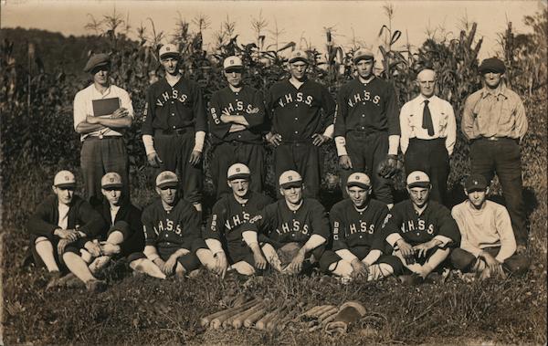 Men's Baseball Team with Managers "V.H.S.S." on Uniform Postcard