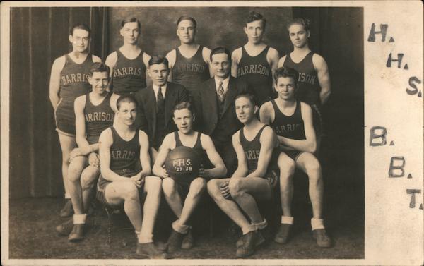 Harrison High School Basketball Team 1927-28 New York Postcard