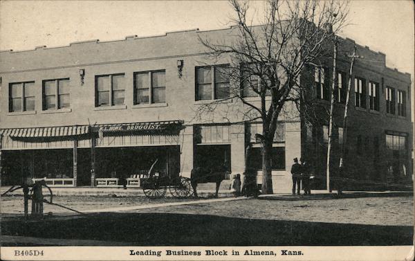 Leading Business Block Almena, KS Postcard