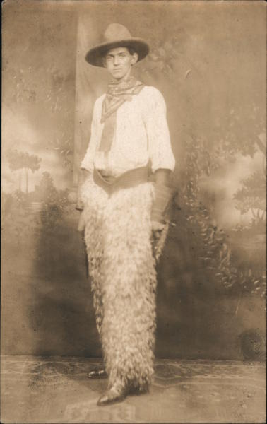 Man Dressed as a Cowboy Wearing Wooly Chaps Studio Photos Postcard