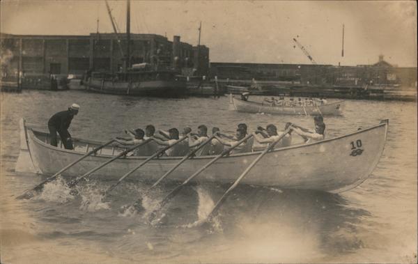 A Group of Sailors Rowing in a Boat, Drill Navy Postcard