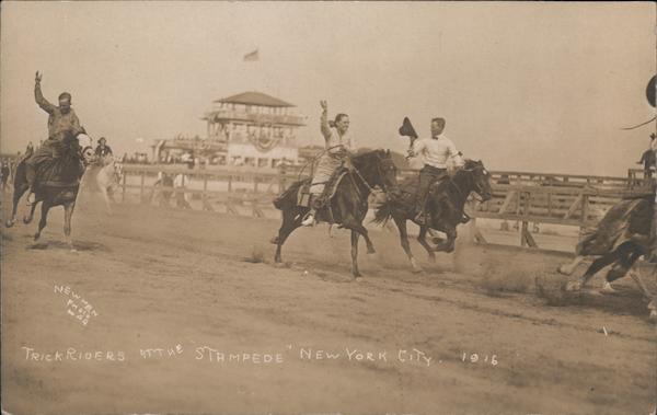 Trick riders at The Stampede' 1916 New York City, NY Rodeos Newman ...