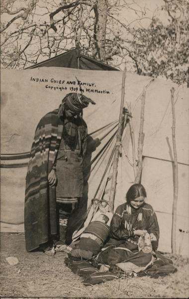 Indian Chief and Family Native Americana W. H. Martin Postcard