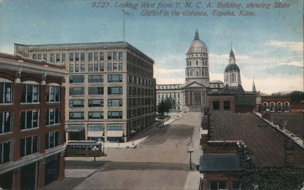 Looking West from YMCA Building Topeka, KS Postcard