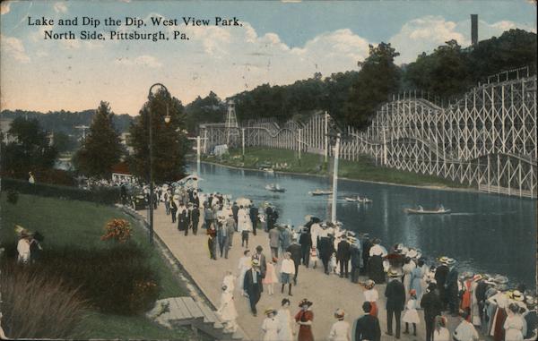 Lake and the Dip Dip, West View park Pittsburgh, PA Postcard